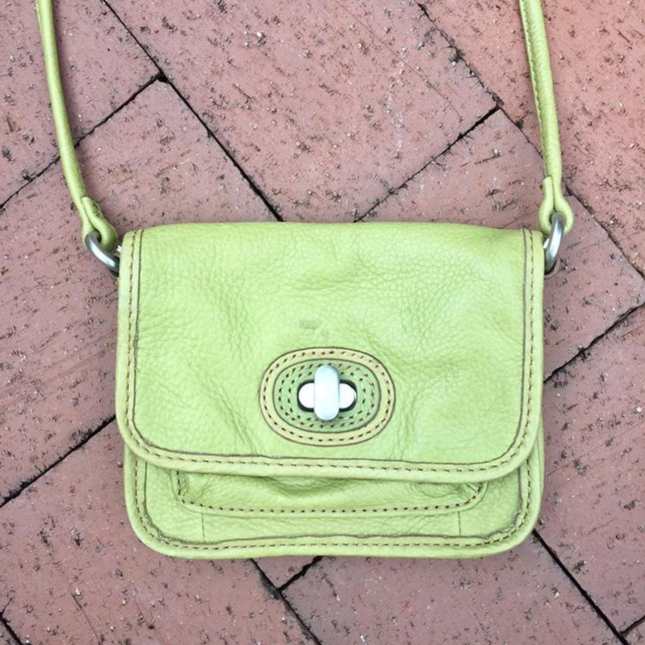 Vintage green leather Fossil mini crossbody bag... - Depop