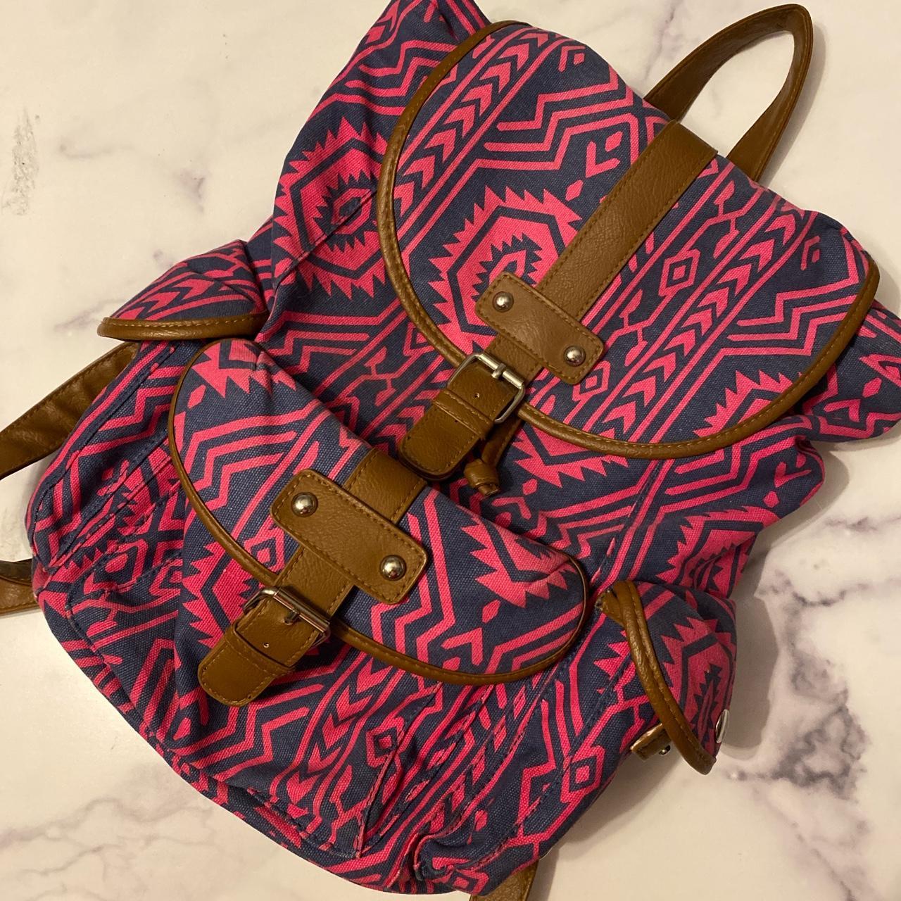 Candies Backpack Navy & pink tribal print backpack... - Depop
