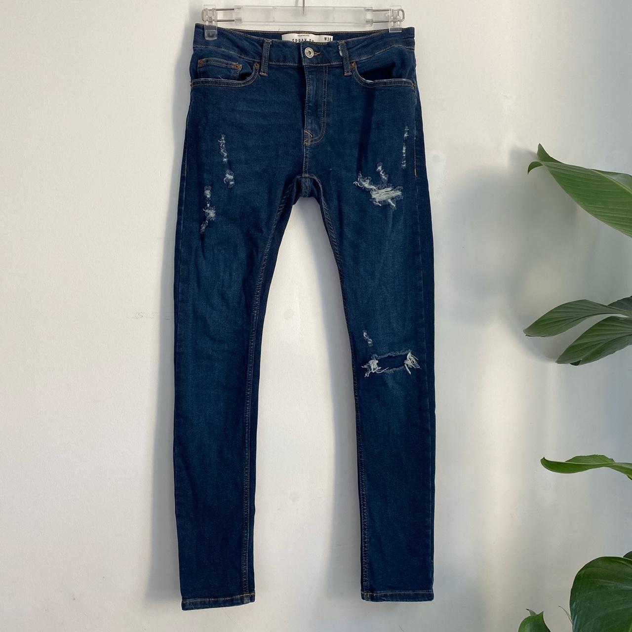 Blue ripped skinny jeans Mid-blue #ripped #skinny... - Depop