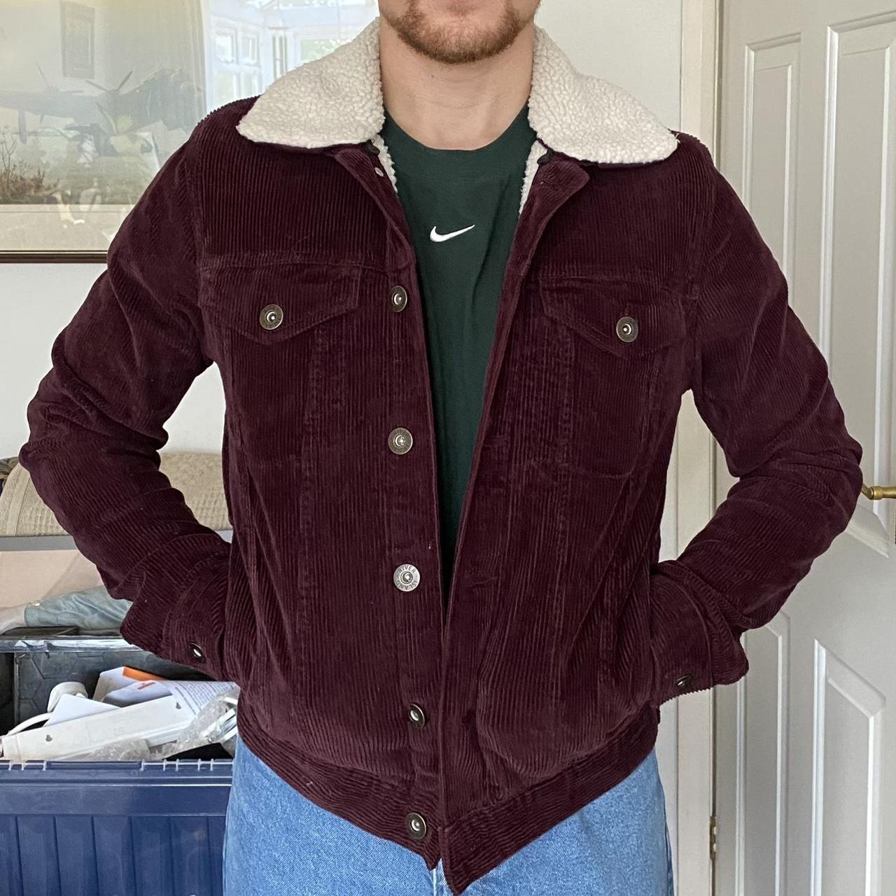 Men's Burgundy and White Jacket | Depop