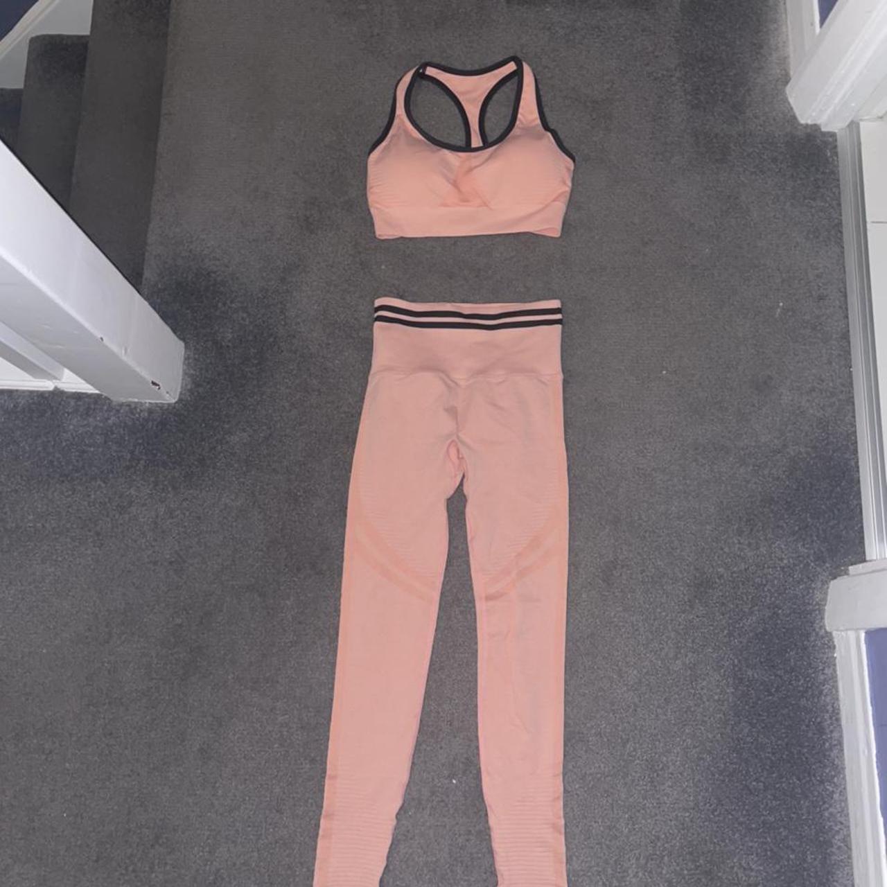 Cute pink & grey gym set with ruching at the bum,... - Depop