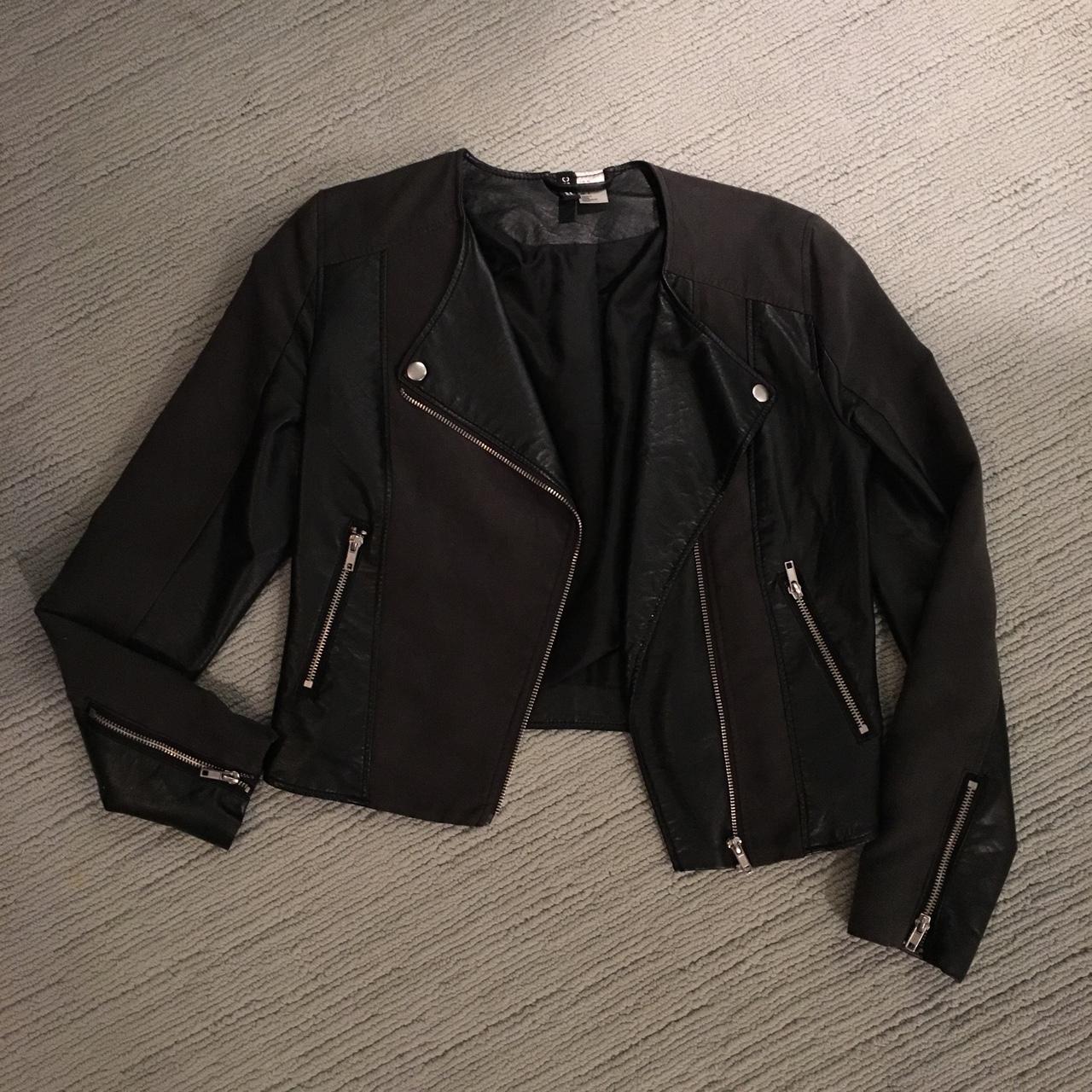Black leather jacket /// actual pockets on front ///... - Depop