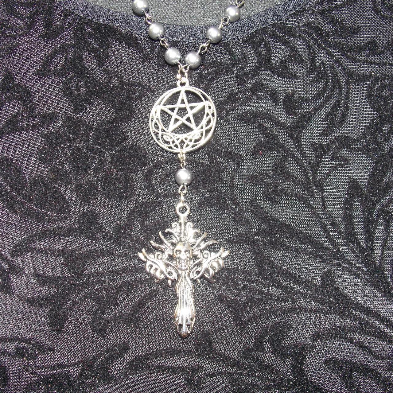 Gothic Pentagram Skull Cross Rosary Inspired... - Depop