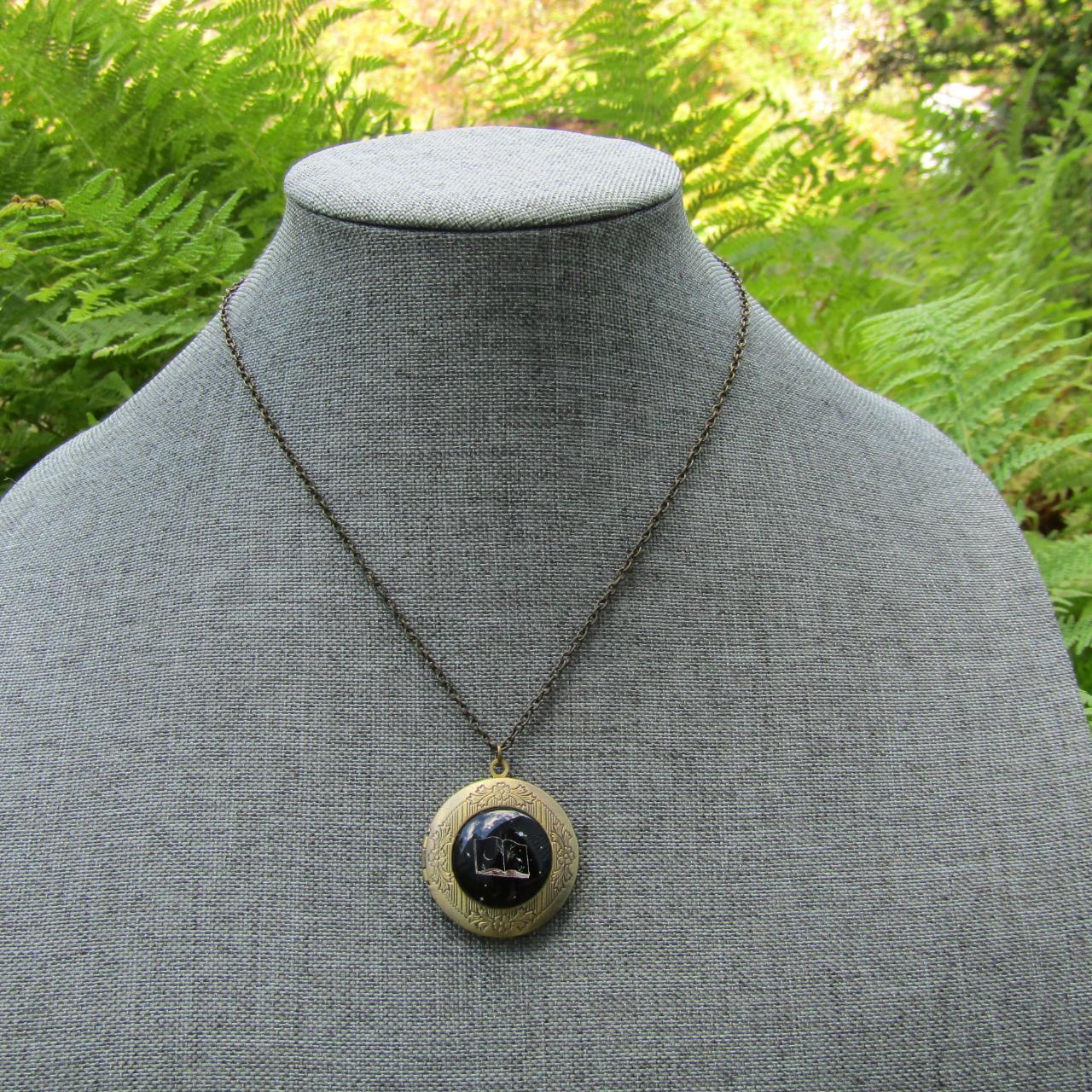 Book of Magic Locket Moon Lunar Witchy Design FREE... - Depop