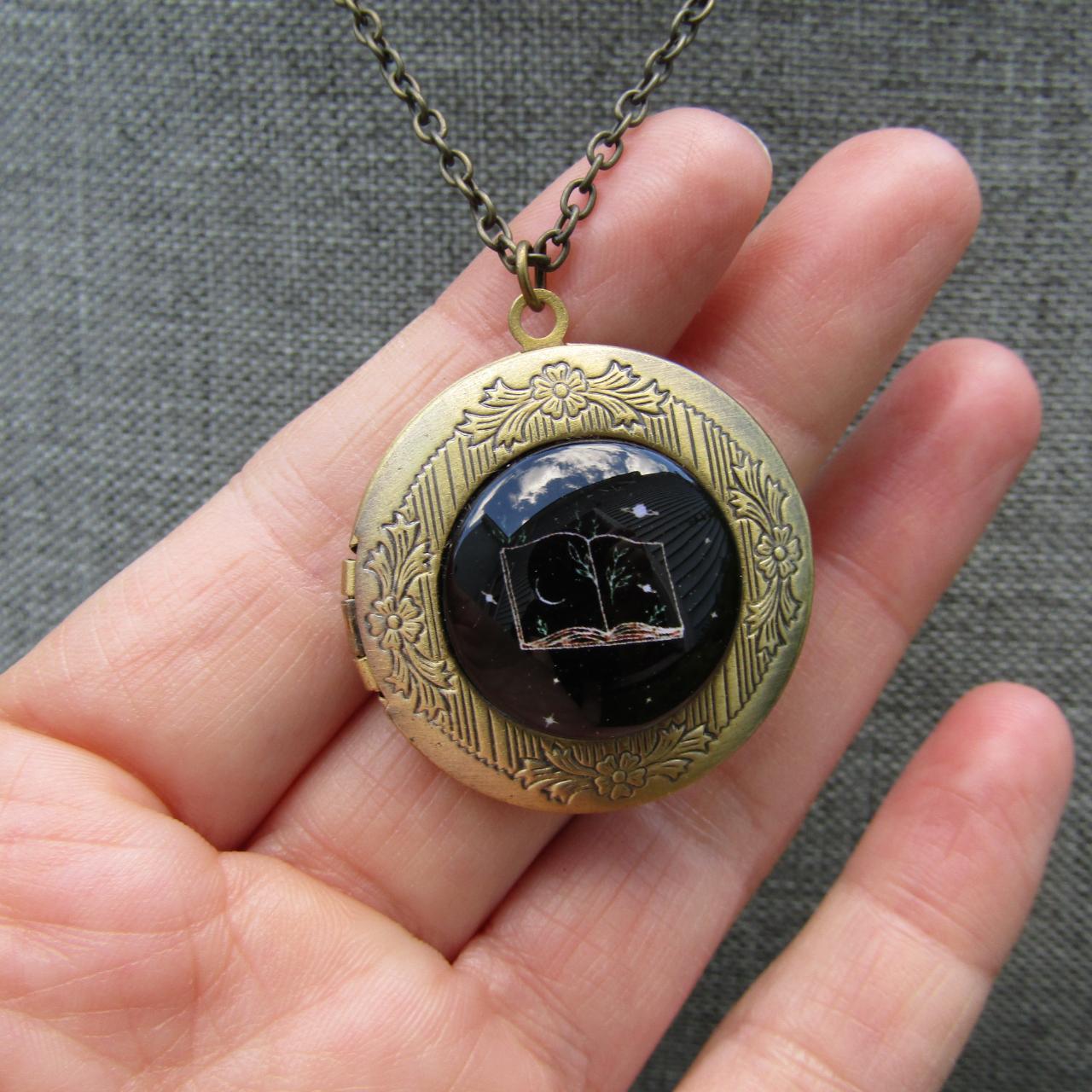Book of Magic Locket Moon Lunar Witchy Design FREE... - Depop