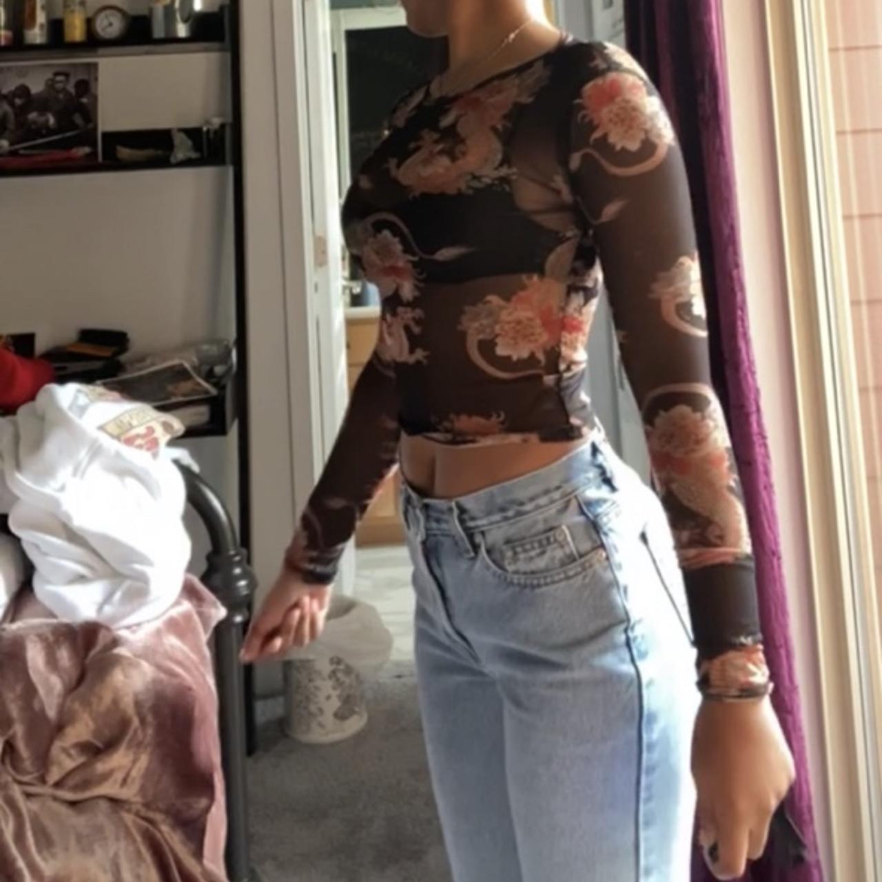 floral dragon mesh top from UO sz xs #uo #mesh... - Depop