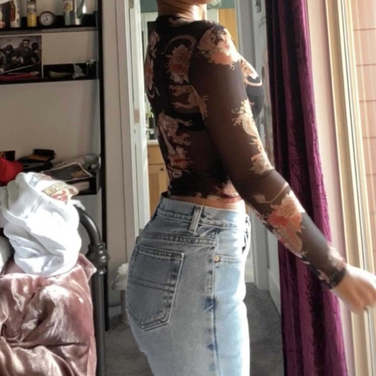 floral dragon mesh top from UO sz xs #uo #mesh... - Depop