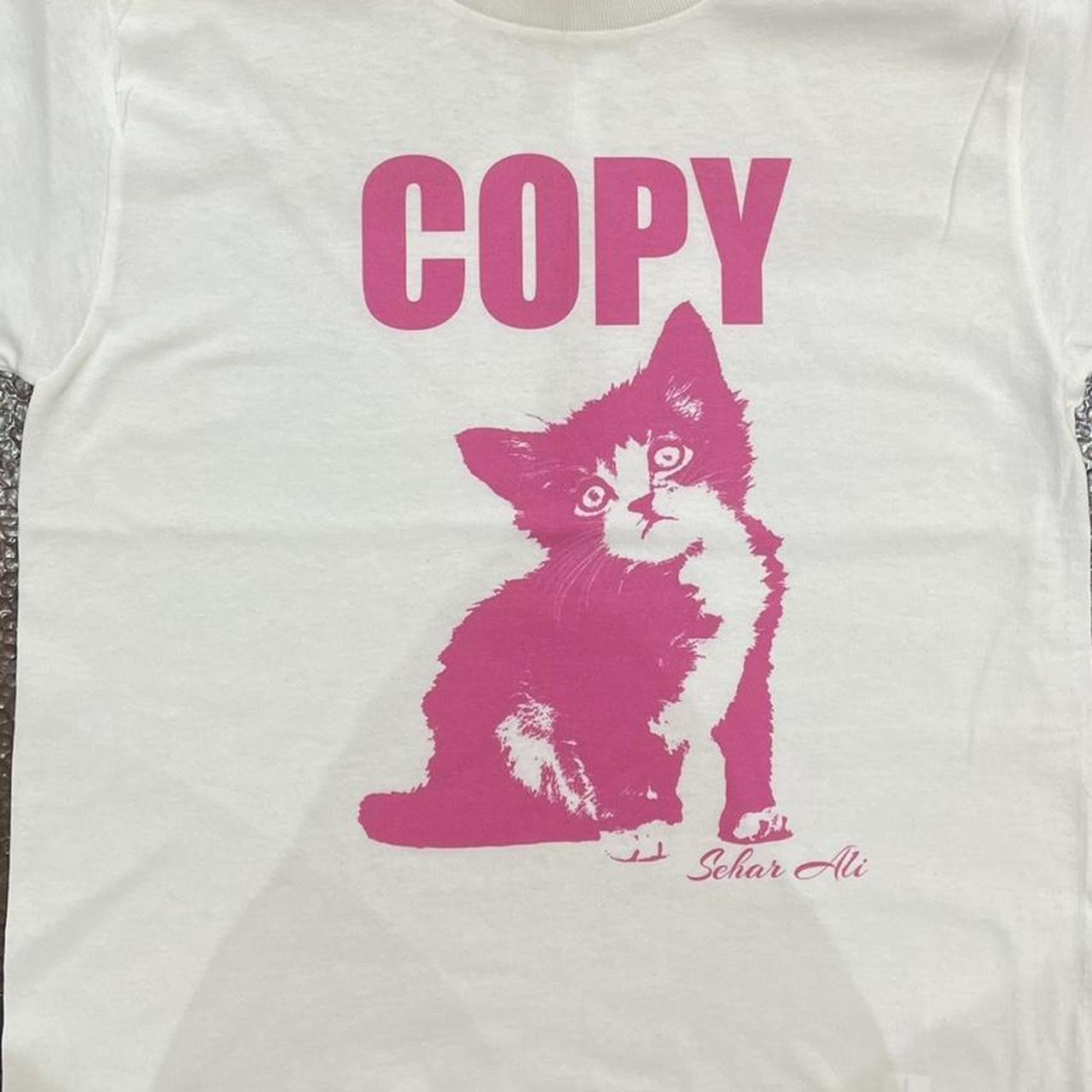 COPY CAT pink color graphic on white tee Y2K 2000s... - Depop