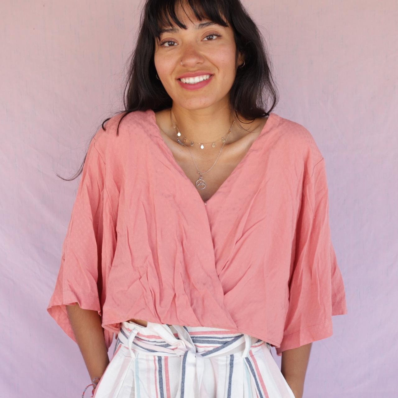 Slouchy crisscross coral blouse with 3/4 oversized... - Depop