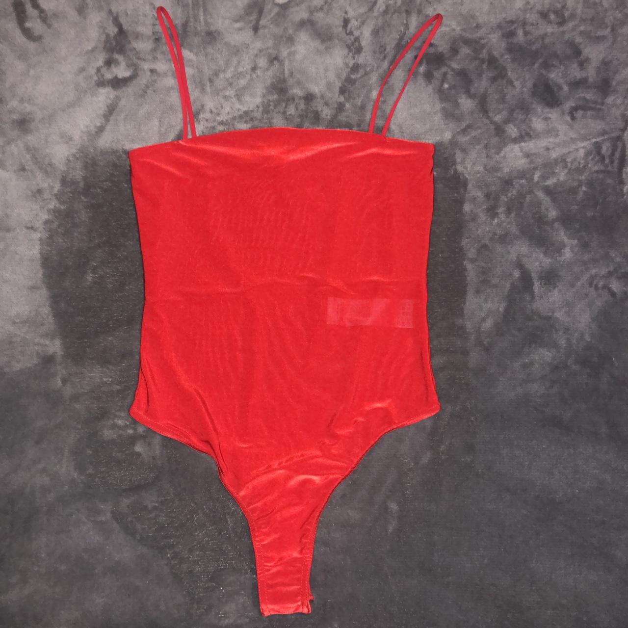 Missguided red seam free straight neck bodysuit with... - Depop