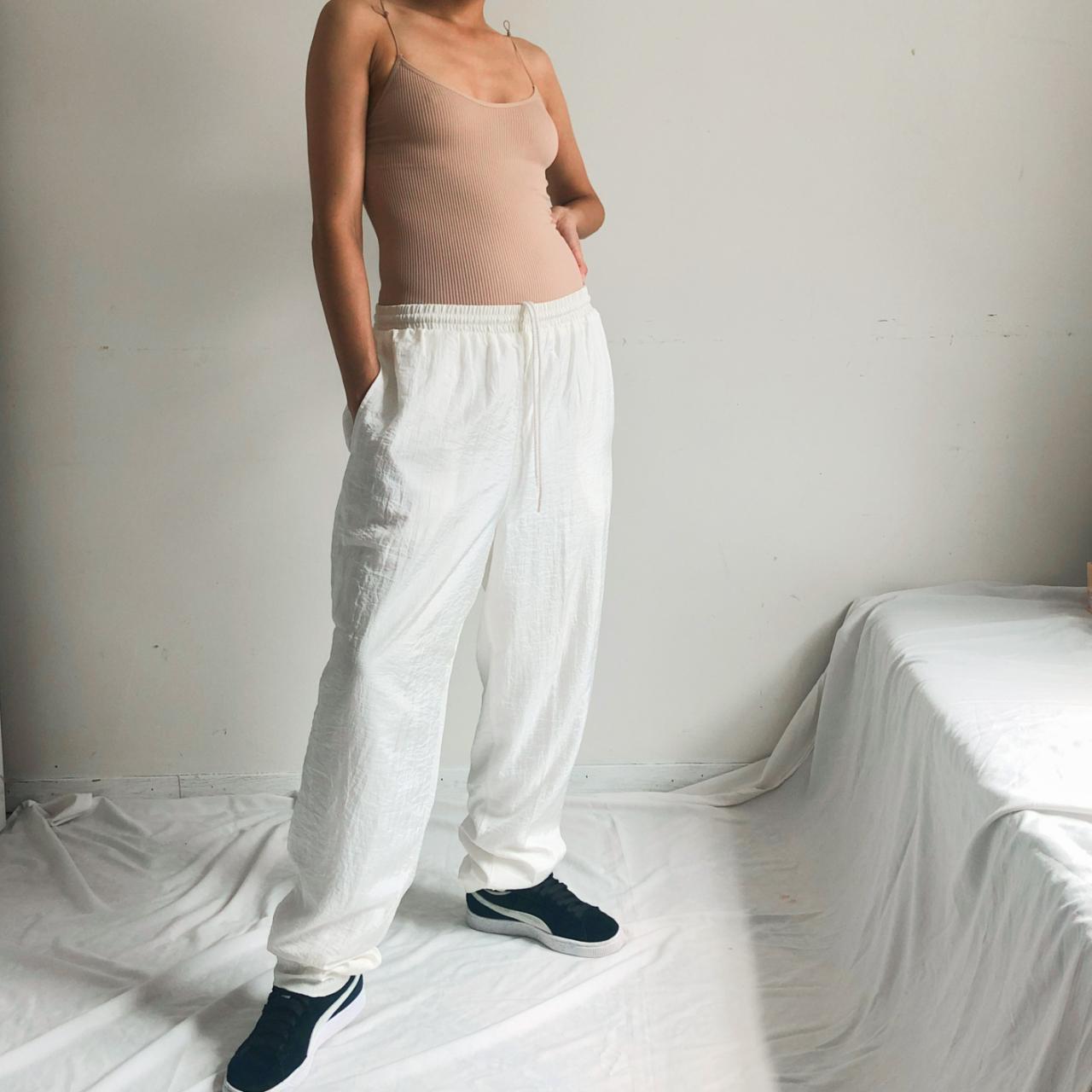 vintage 80's white nylon sweatpants /parachute... - Depop