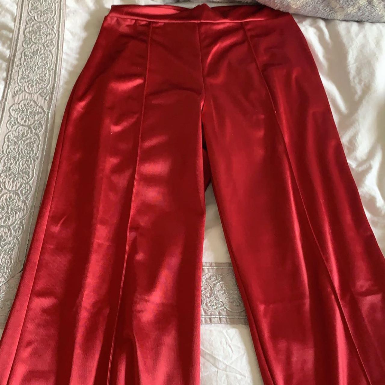 High waisted red satin pants ( very flowy at the... - Depop