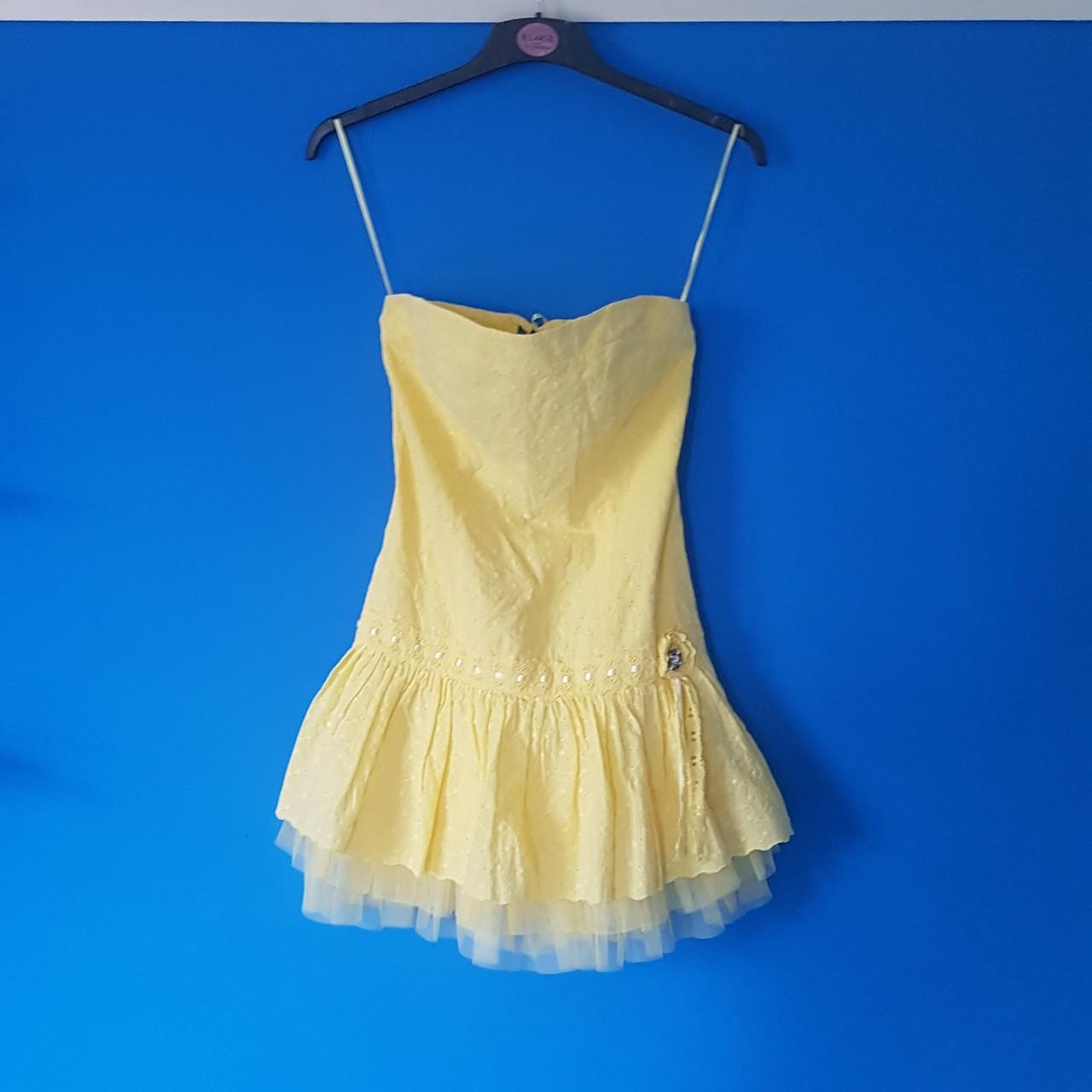 Miss Posh lemon yellow drop waist dress with ruffle... - Depop