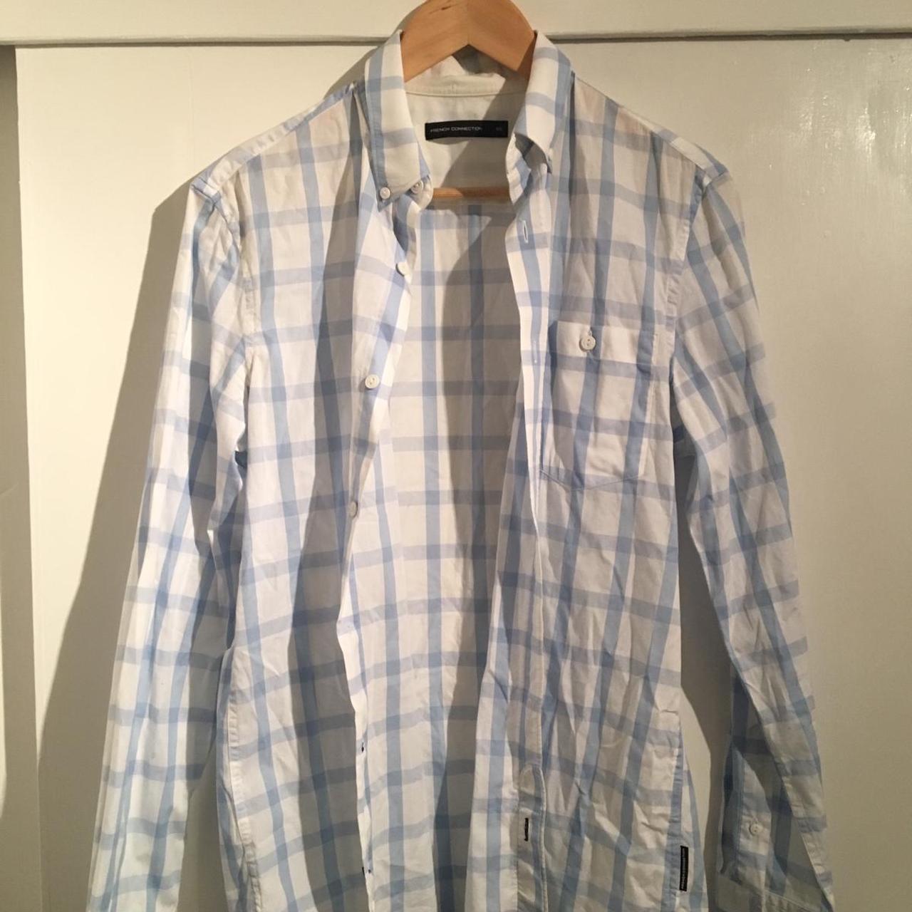 French connection shirt Pale blue and white stripe XS - Depop