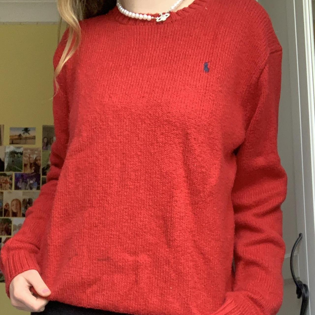Ralph Lauren Women's Red and Navy Jumper | Depop