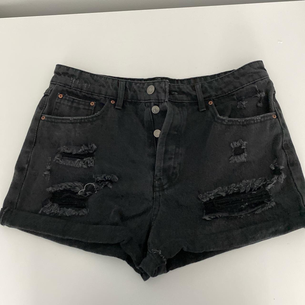 black distressed high rise jean shorts never worn,... - Depop