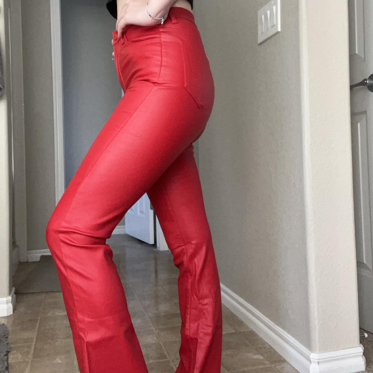 EDIKTED RED LEATHER PANTS... - Depop