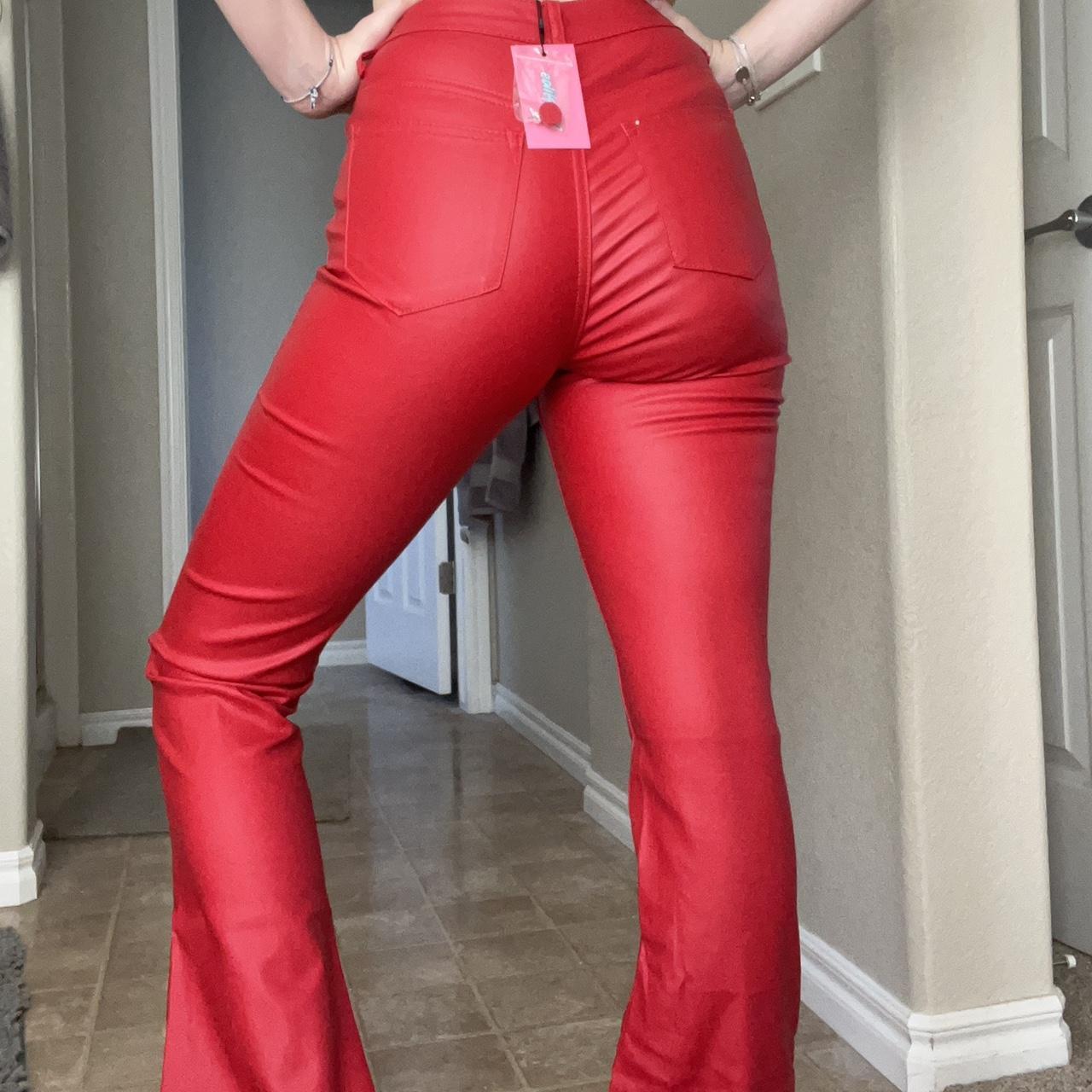 EDIKTED RED LEATHER PANTS... - Depop