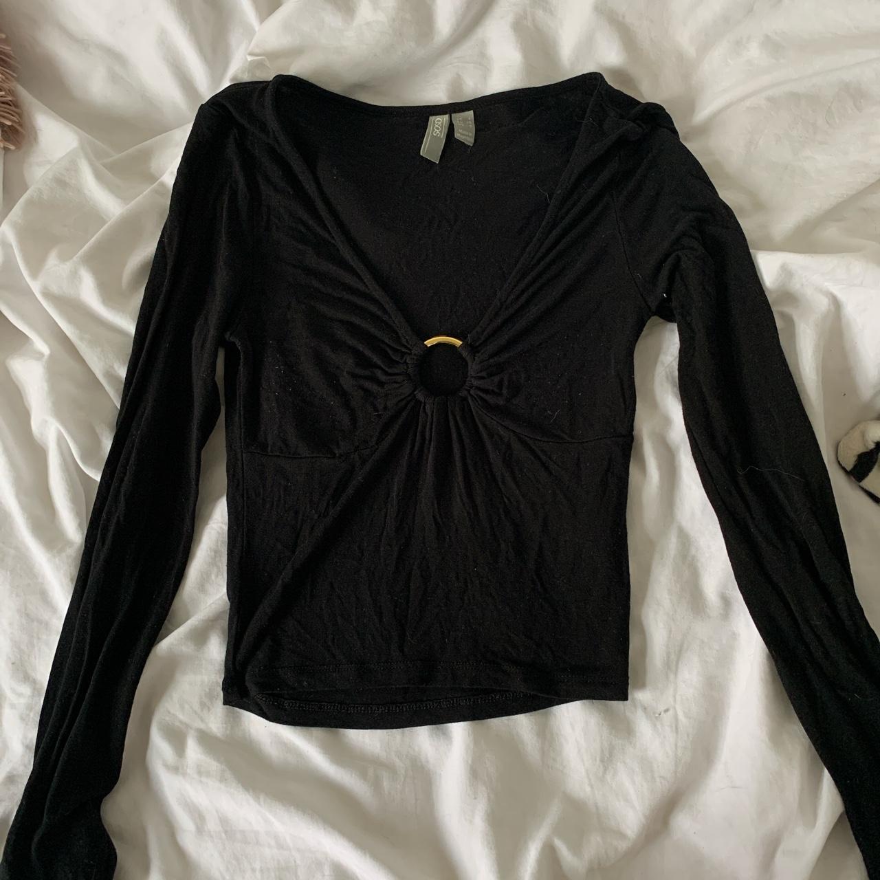 Super cute ASOS black crop top with a gold I ring... - Depop