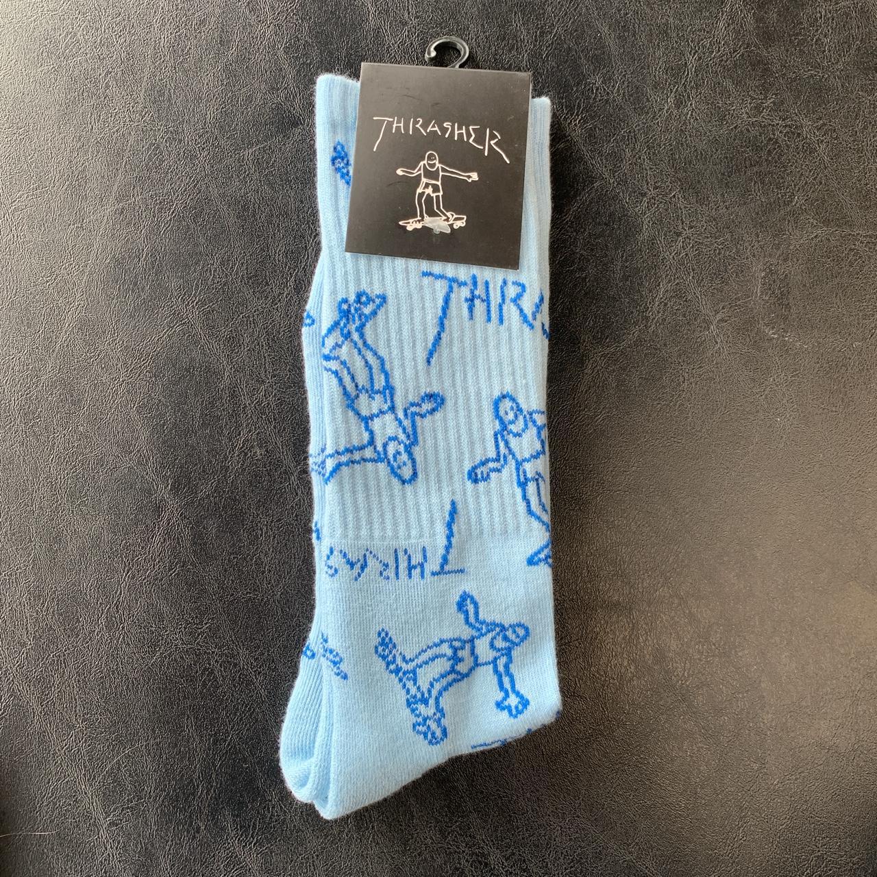 Thrasher Gonz Logo Crew Socks in Light Blue ‼️ PRICE... - Depop