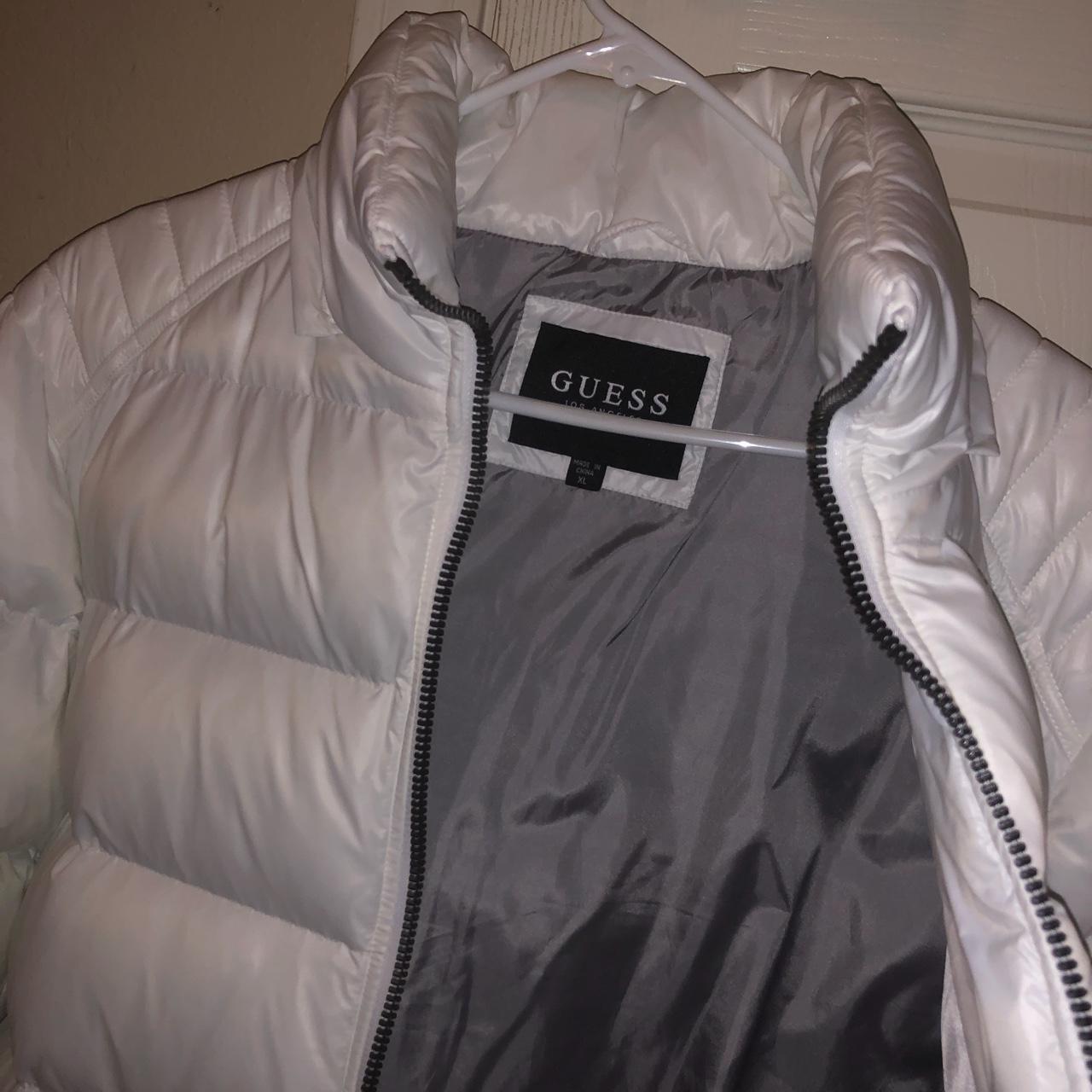 Guess white puffer comes with detachable hood - Depop