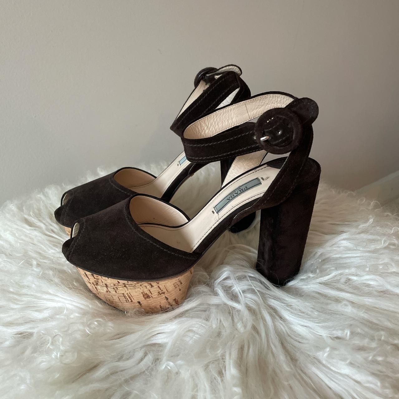 Prada platform heels in brown suede. Very good... - Depop