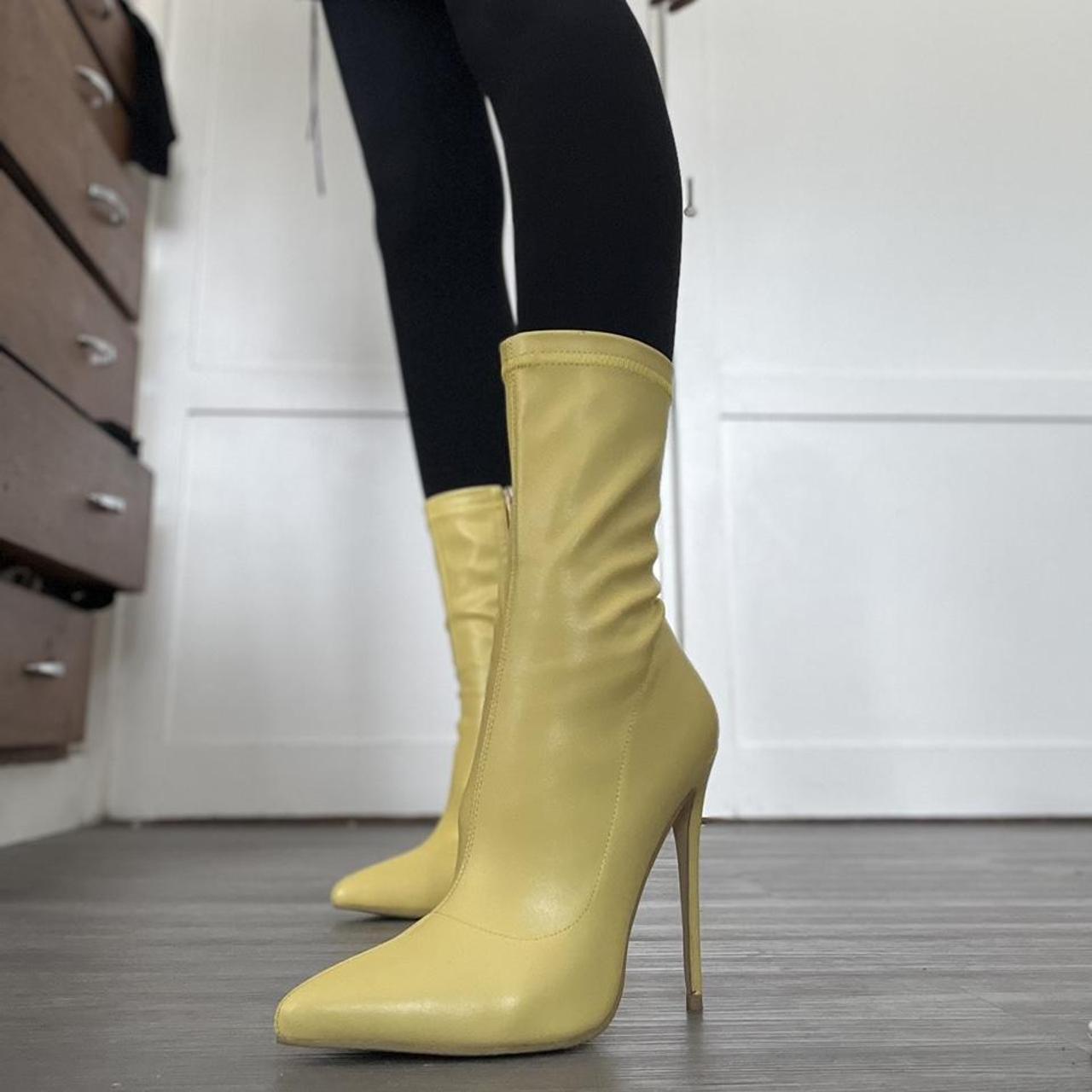 Yellow leather heeled boots. Label says size 6,... - Depop