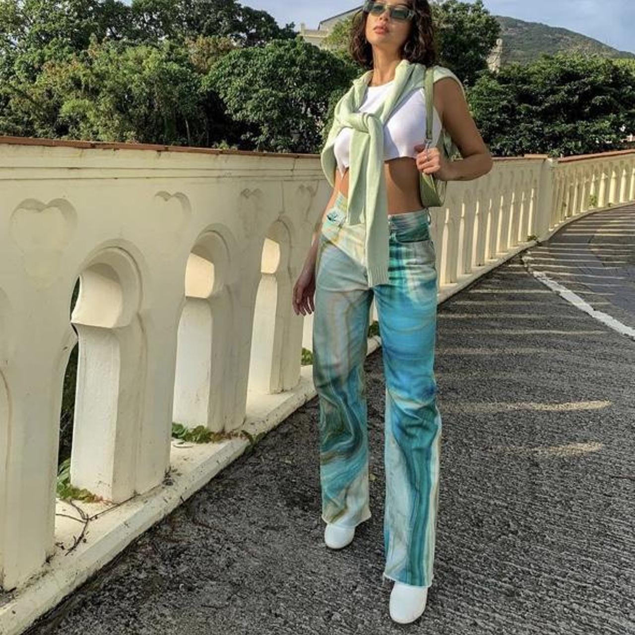 Jaded London blue green marble jeans W26 Worn once - Depop