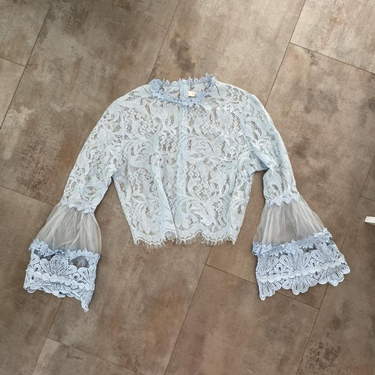 Beautiful baby blue elegant lace top with flared... - Depop