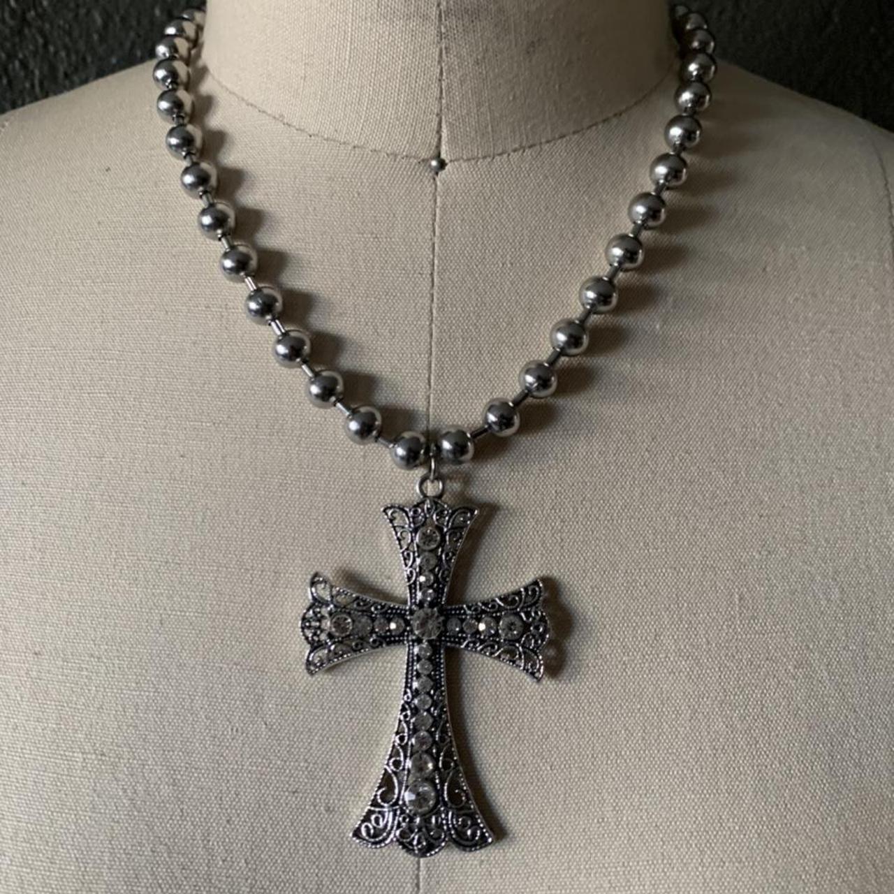 Over size cross pendent, bubble chain , stainless... - Depop