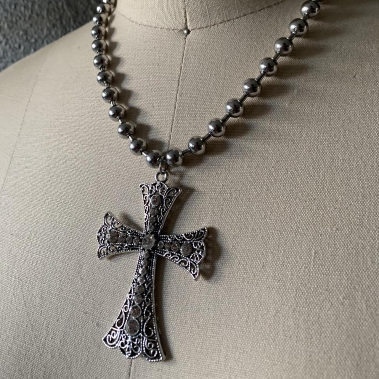 Over size cross pendent, bubble chain , stainless... - Depop