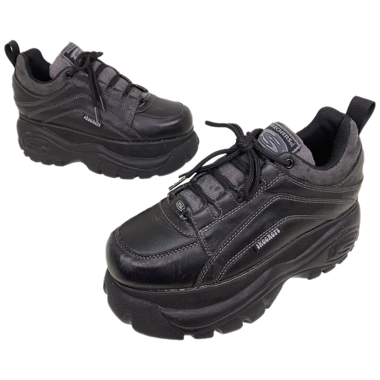 Vintage 90s SKECHERS Chunky Black Faux Leather Mega... - Depop