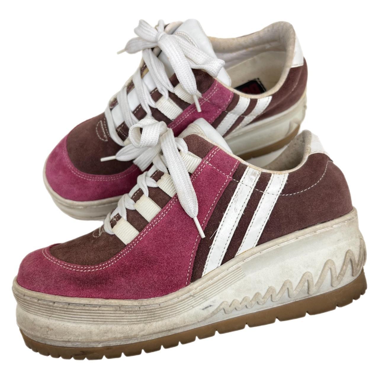 Vintage 90s BONGO Maroon Suede Chunky Platform Lace... - Depop