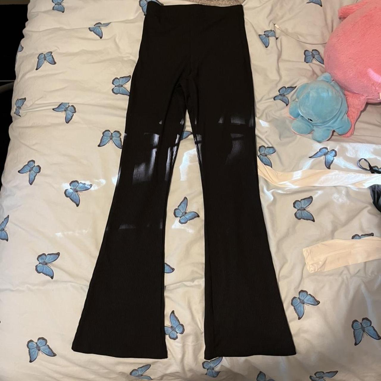 Topshop, black ribbed jersey flare trousers, only... - Depop