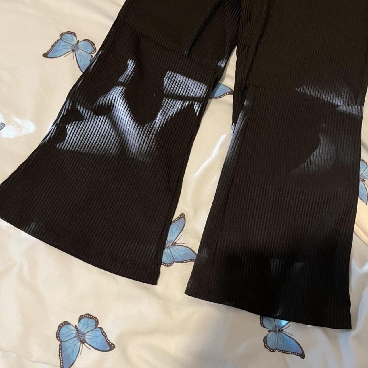 Topshop, black ribbed jersey flare trousers, only... - Depop