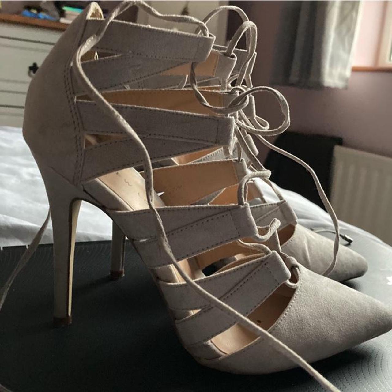 New look grey lace up heels-worn once... - Depop