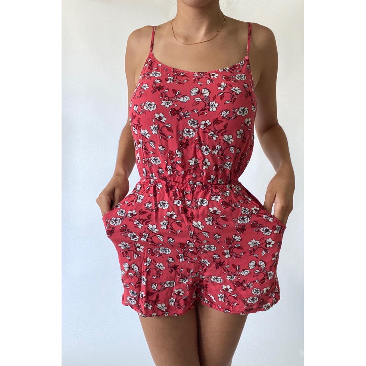 FLOWER POWER Super Cute light red romper! Flower... - Depop