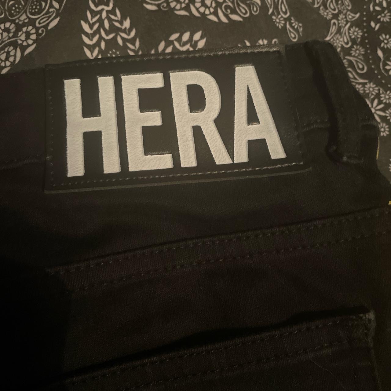 Mens skinny HERA jeans in black with yellow stripe... - Depop