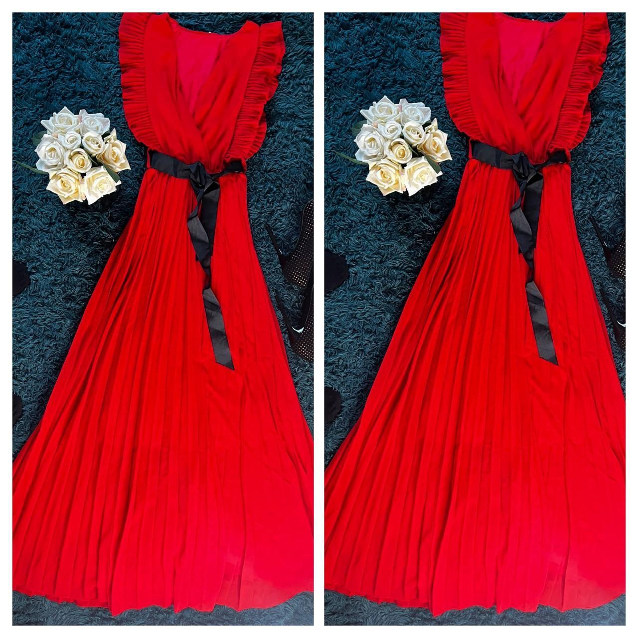 Red dress Red maxi dres with a belt fits from 10 to... - Depop