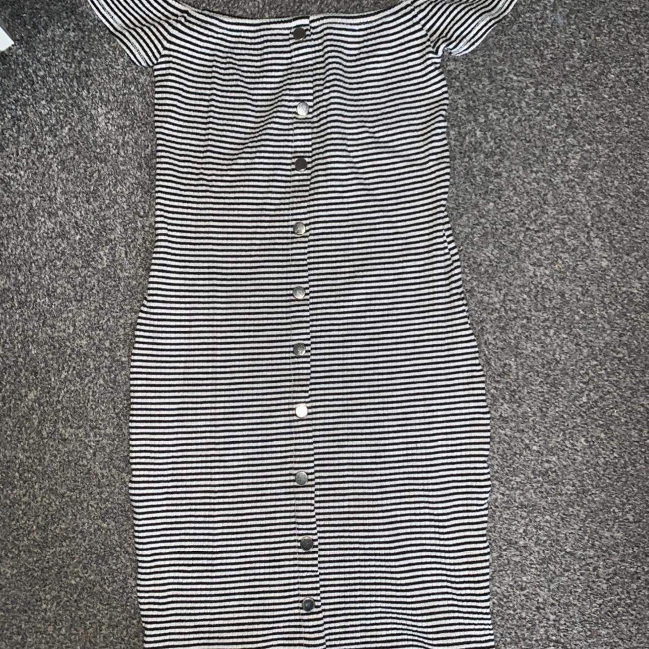 River island stripey Bardot mini bodycon button... - Depop