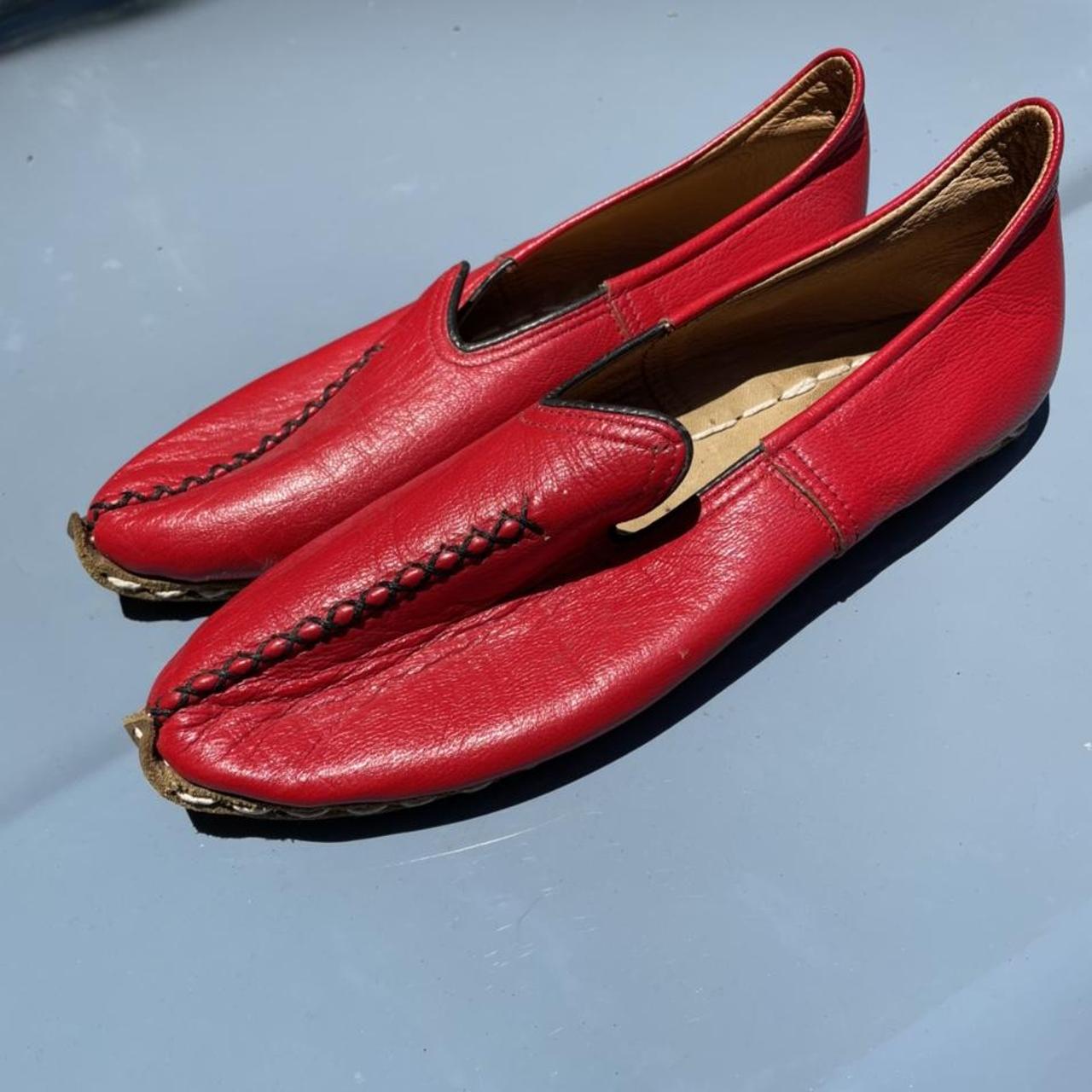 Genuine Handmade Red Leather Turkish Slippers (Size... - Depop