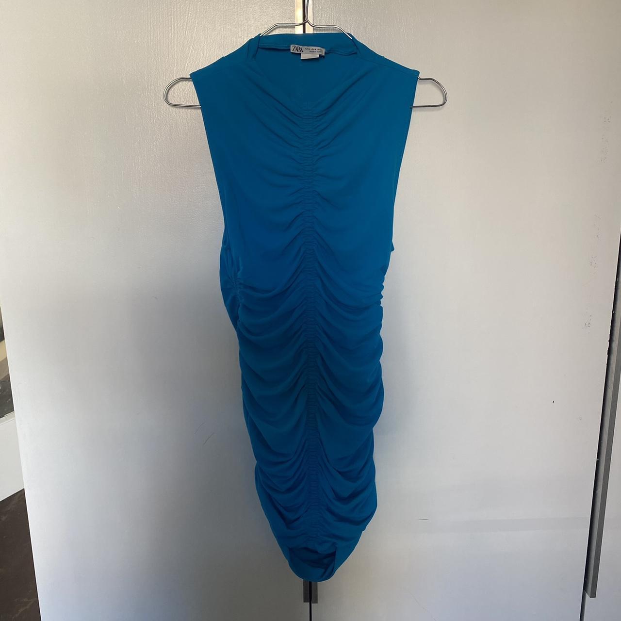 Zara bright blue ruched dress, size M but runs tight 🖤 - Depop