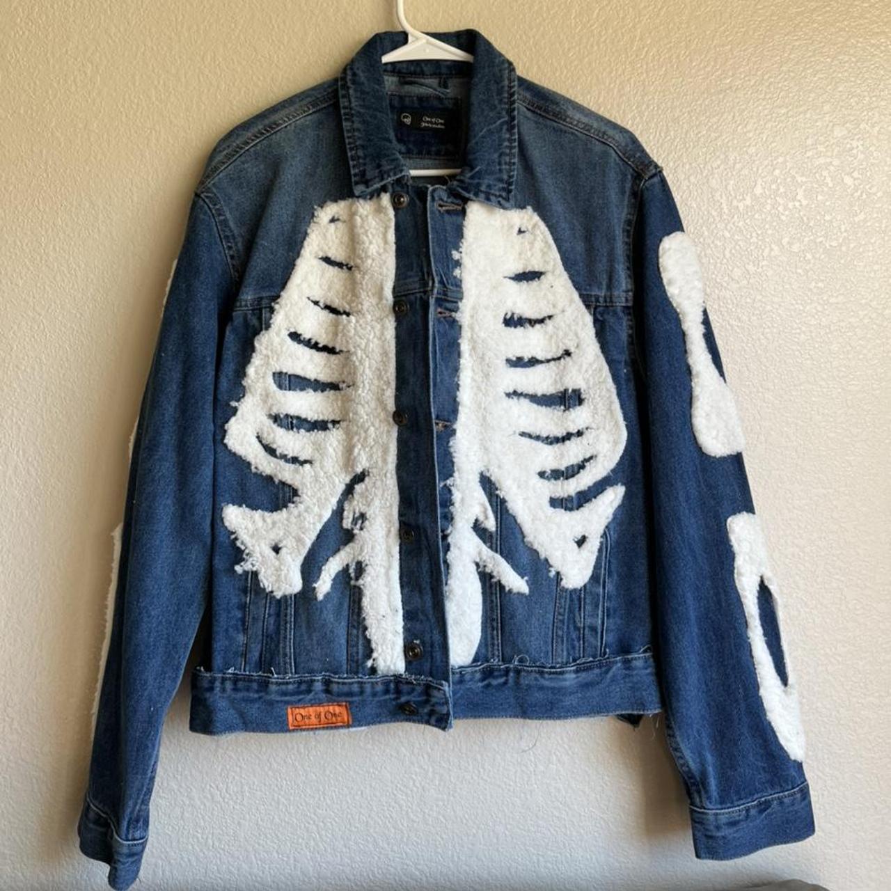 One of One handmade skeleton rib cage Jean jacket... - Depop