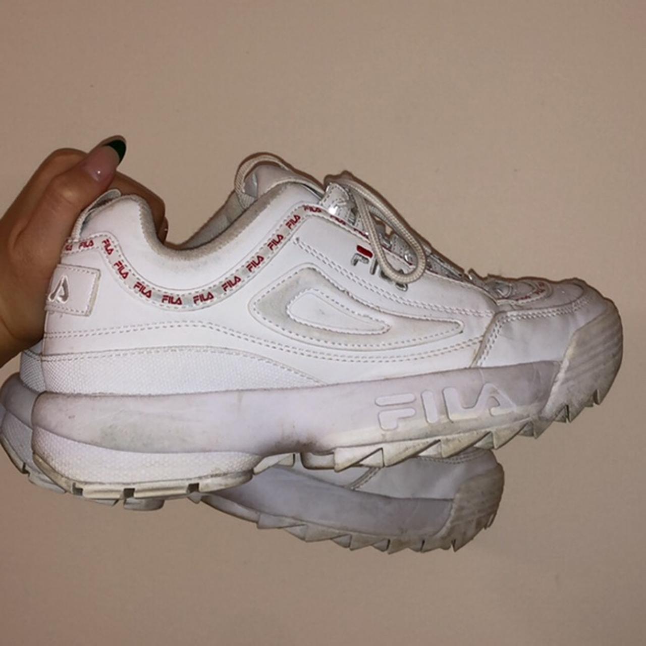 fila disrupters 2 in white cutest chunky shoes... - Depop