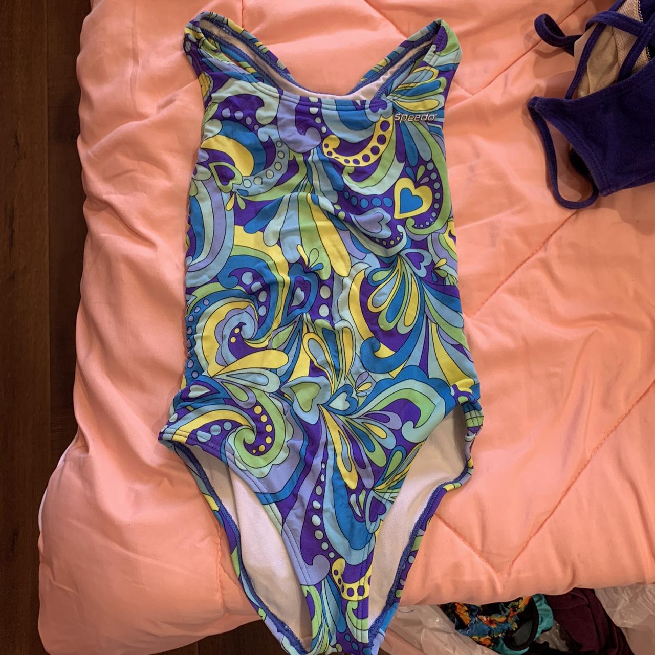 Blue yellow green one piece speedo swim suit. Size... - Depop