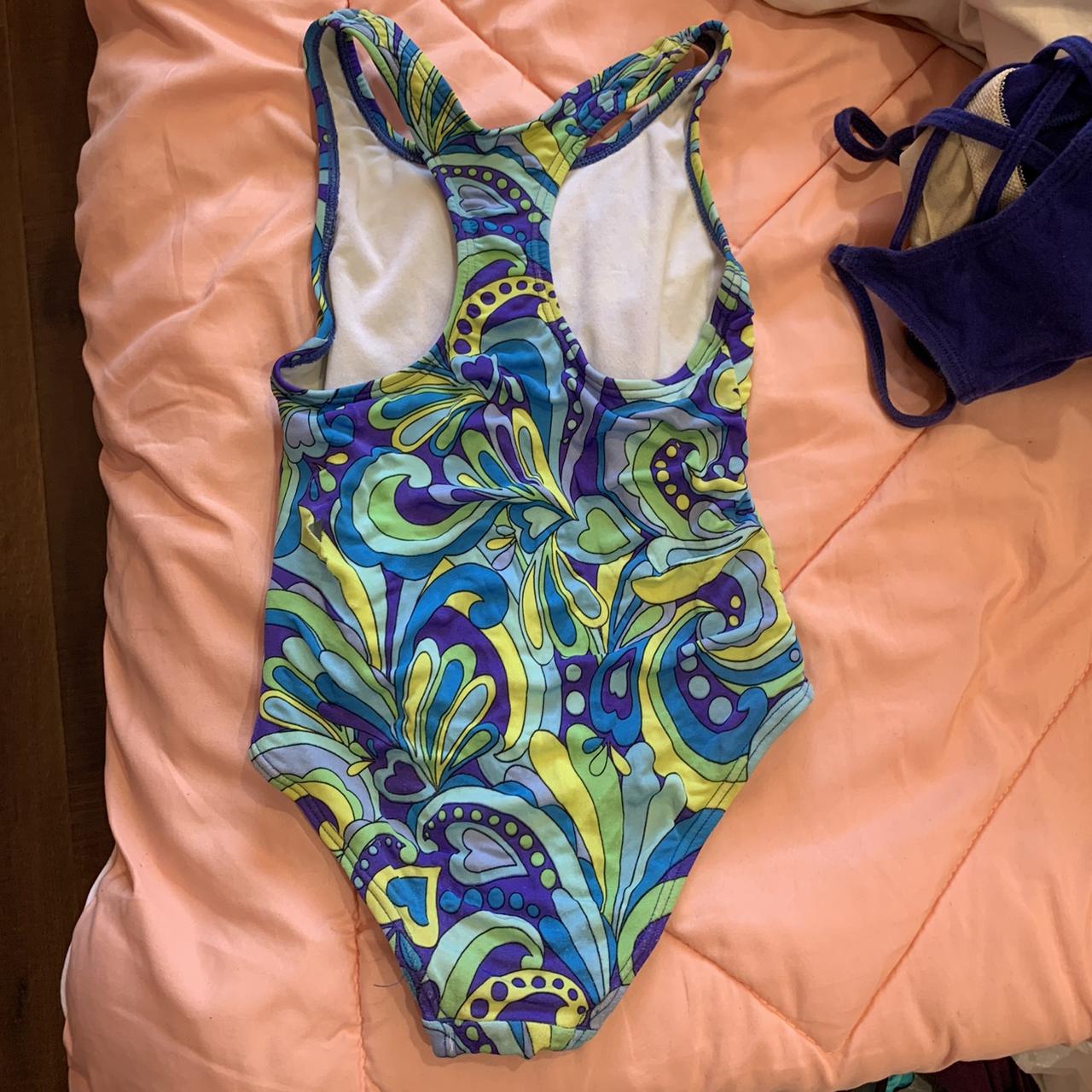 Blue yellow green one piece speedo swim suit. Size... - Depop