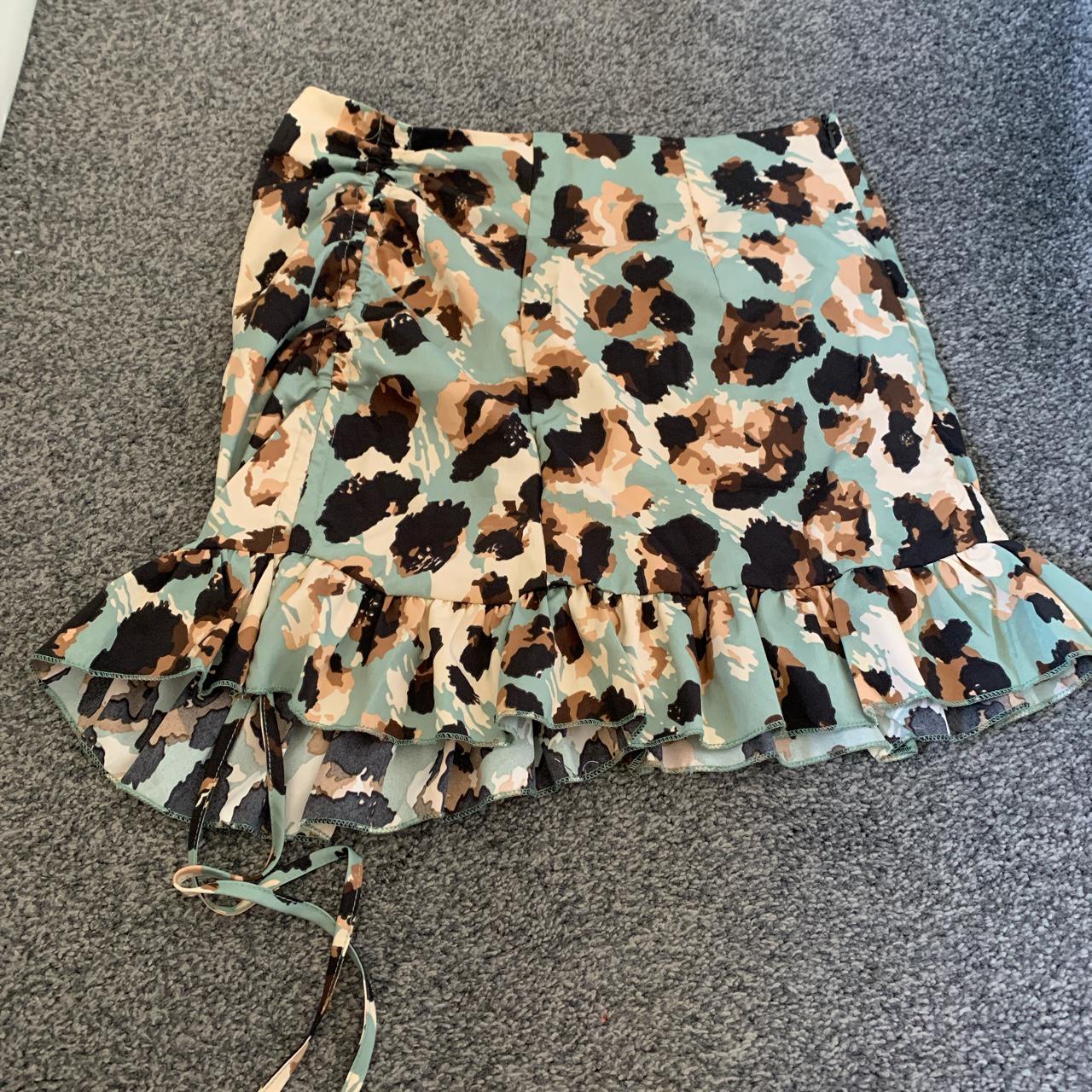 Mint green leopard print ruched skirt Can be... - Depop