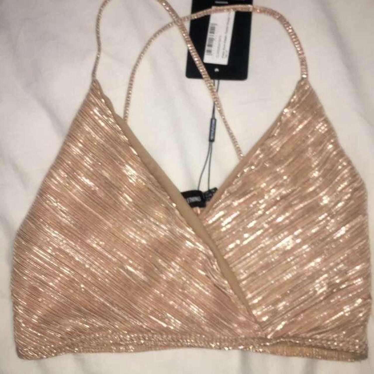Metallic gold crop top from pretty little thing,... - Depop