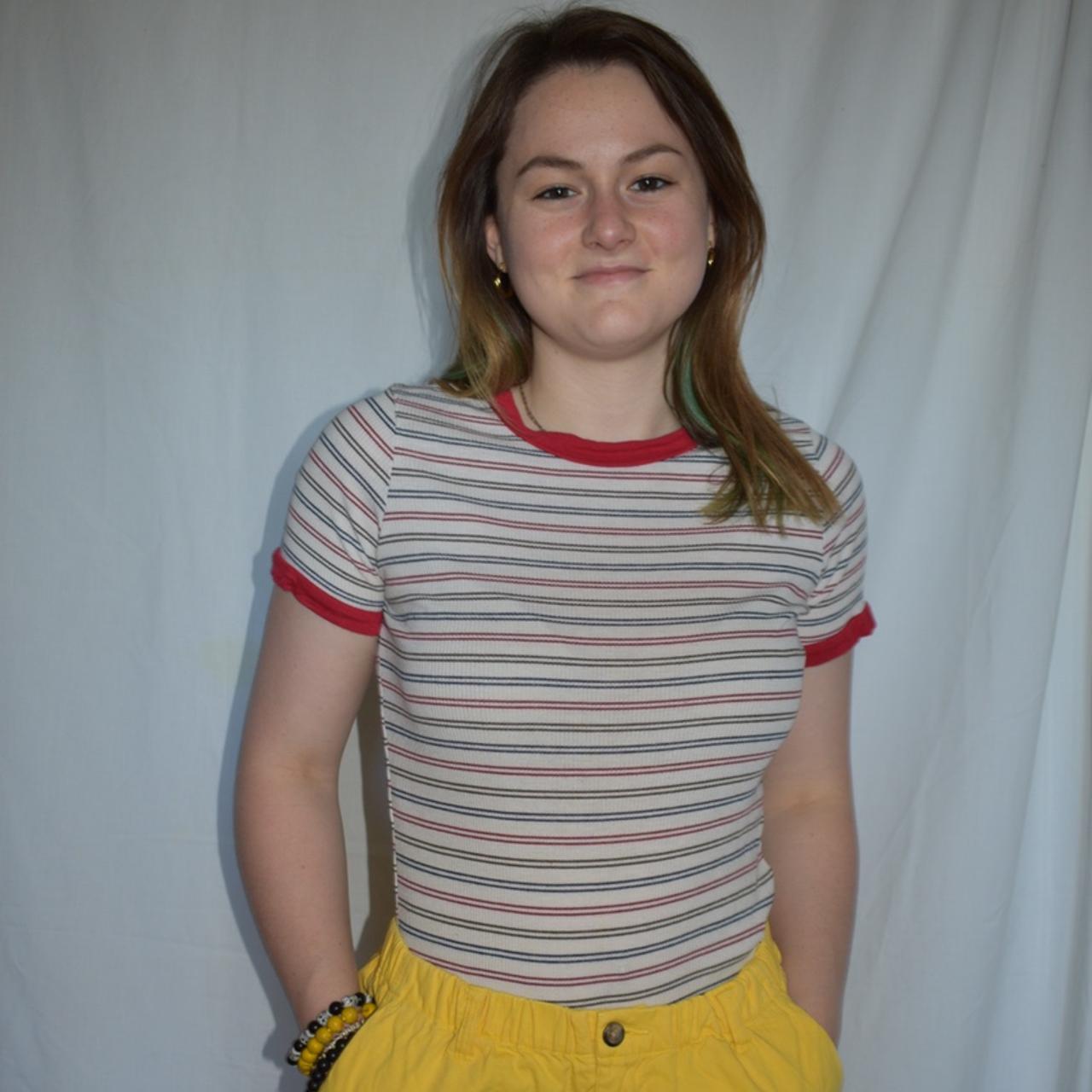 Size: S Brand: Gaze Red fitted striped ringer tee.... - Depop