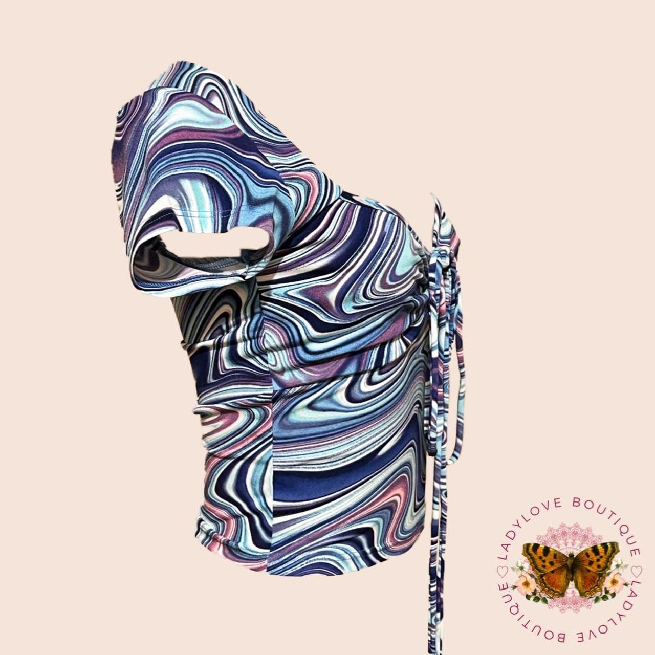Pink and Blue Marble Print Top with Adjustable and... - Depop
